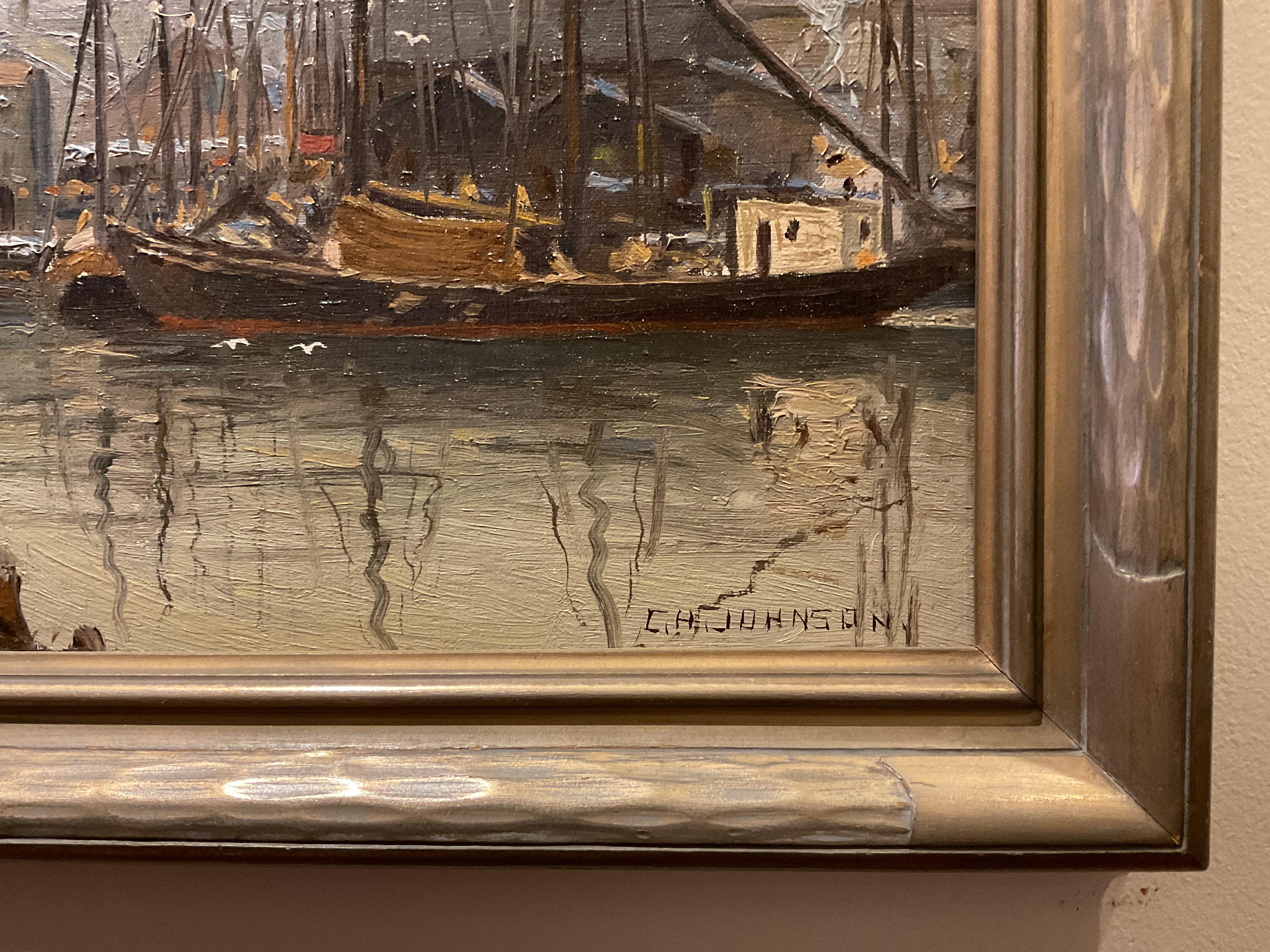 Clarence H Johnson - Vintage Gloucester, Massachusetts Oil on Board ca ...