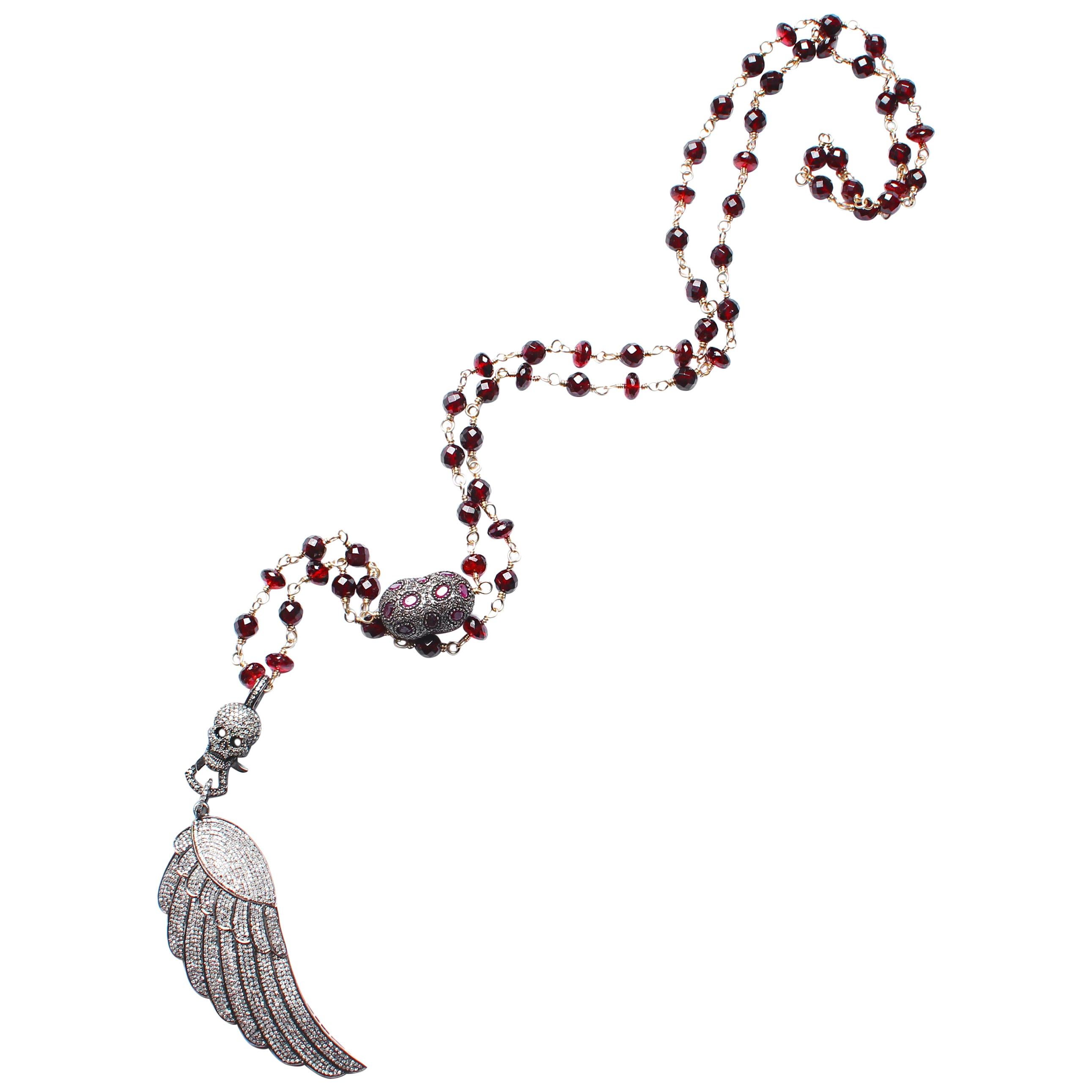 Clarissa Bronfman 14 Karat Gold Garnet Diamond Ruby Skull Ankh Rosary ...