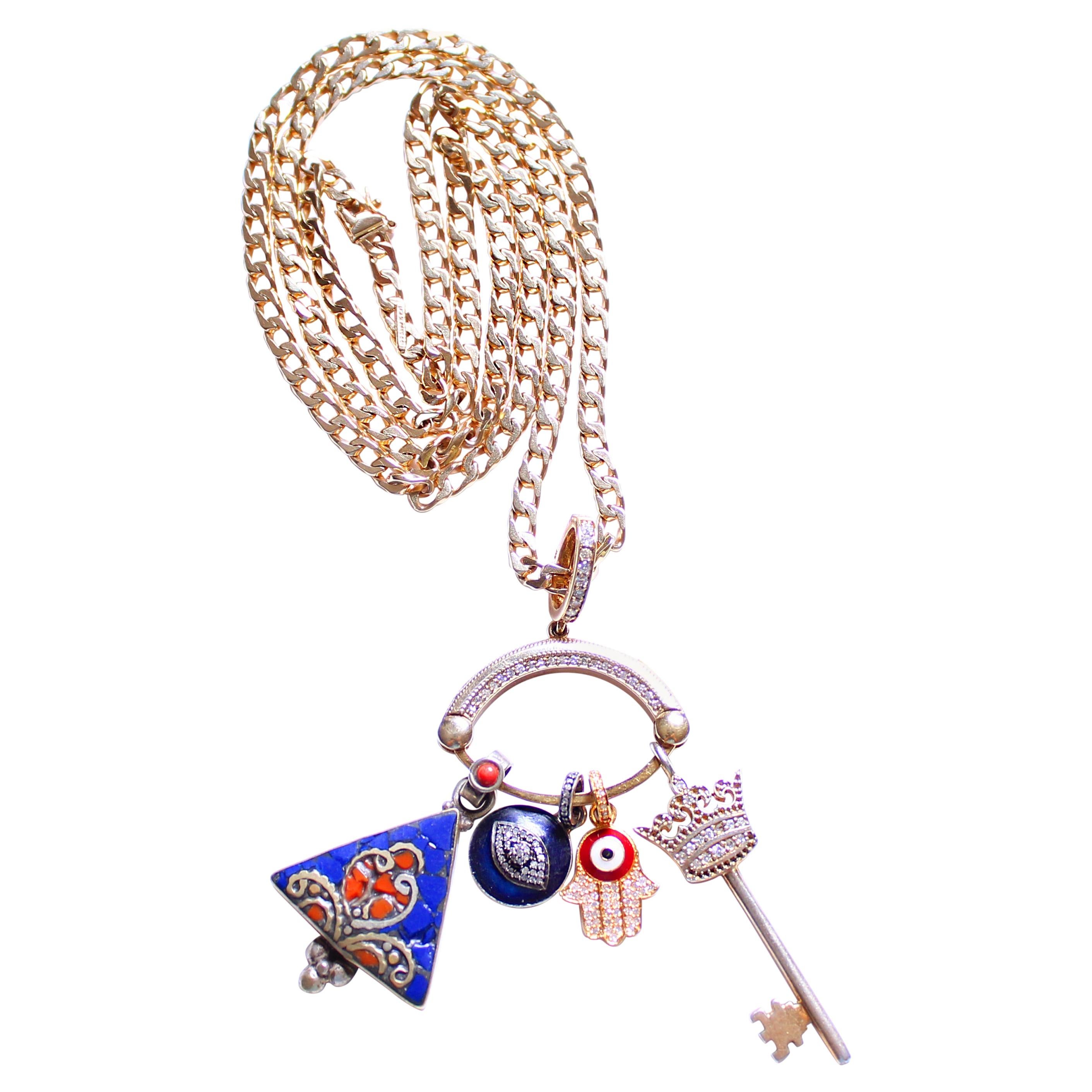 CLARISSA BRONFMAN Tourmaline Diamond Multi Stone Multi Charm Gold Chain ...