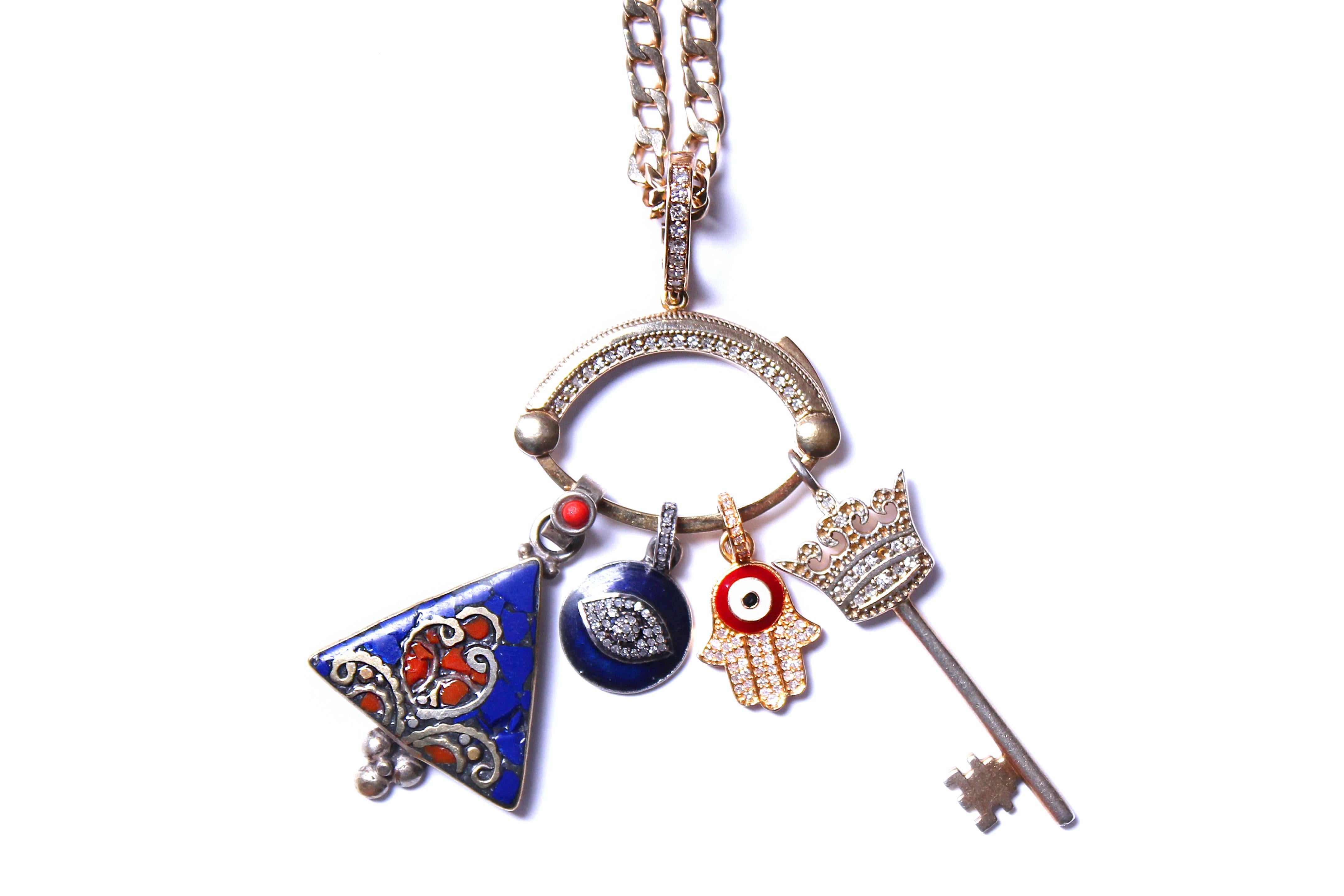 Clarissa Bronfman 14k Gold Eye Shape Charm Holder Multi Charms on Gold ...