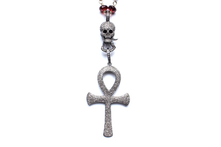 Clarissa Bronfman 14 Karat Gold Garnet Diamond Ruby Skull Ankh Rosary ...