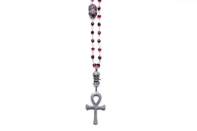 Clarissa Bronfman 14 Karat Gold Garnet Diamond Ruby Skull Ankh Rosary ...