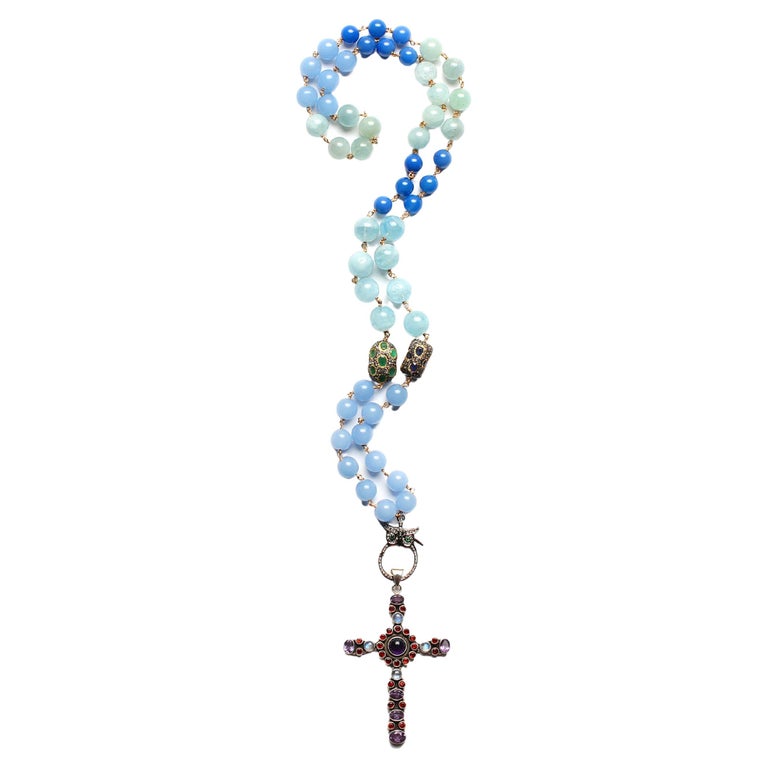 Clarissa Bronfman Aquamarine Diamond Rosary and Garnet Amethyst Cross ...