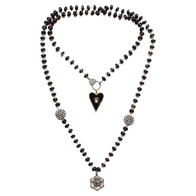Clarissa Bronfman Black Agate Opal Diamond Rosary and Polki Emerald ...