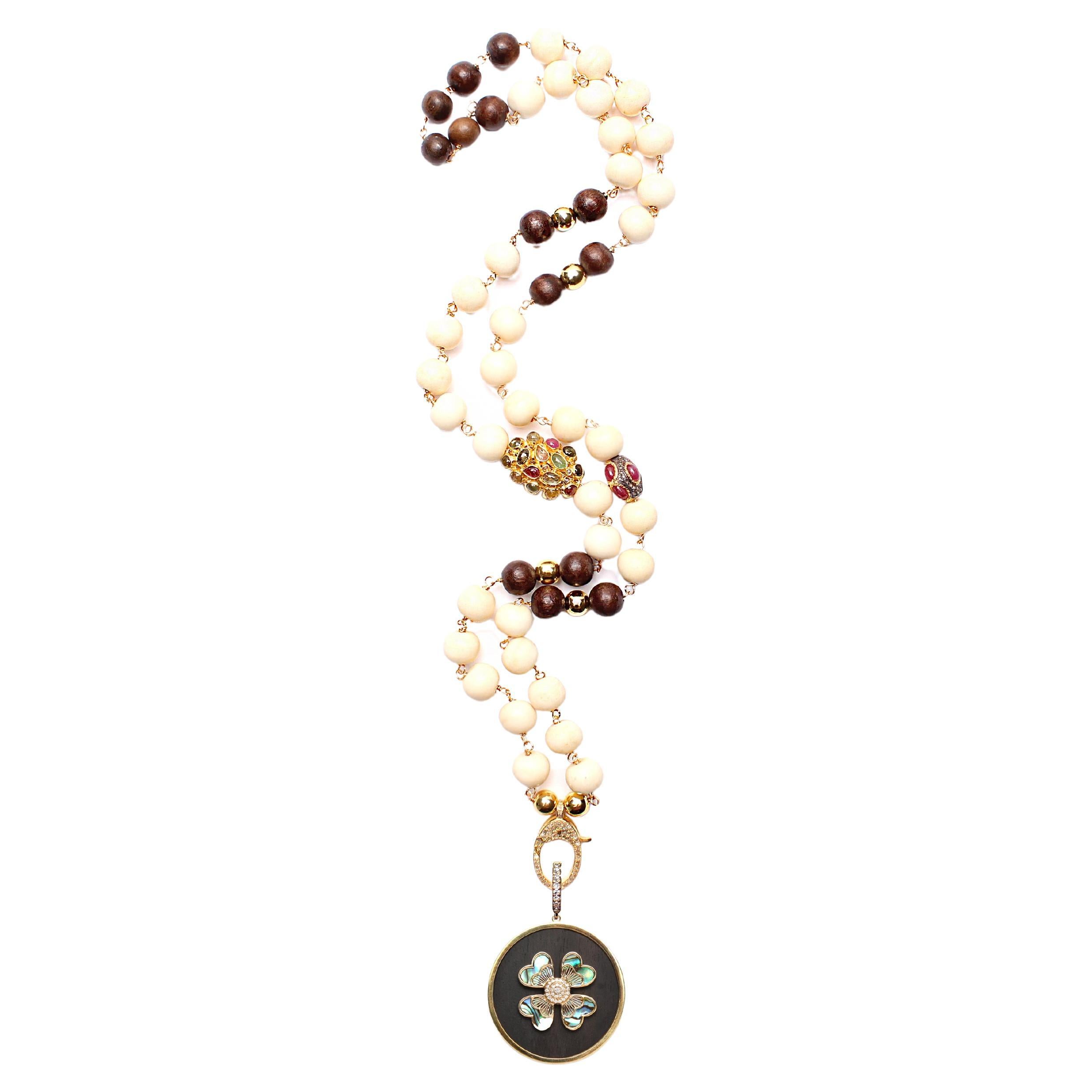 CLARISSA BRONFMAN Bone Diamond Ruby Tourmaline Pearl Gold Ebony Pendant ...