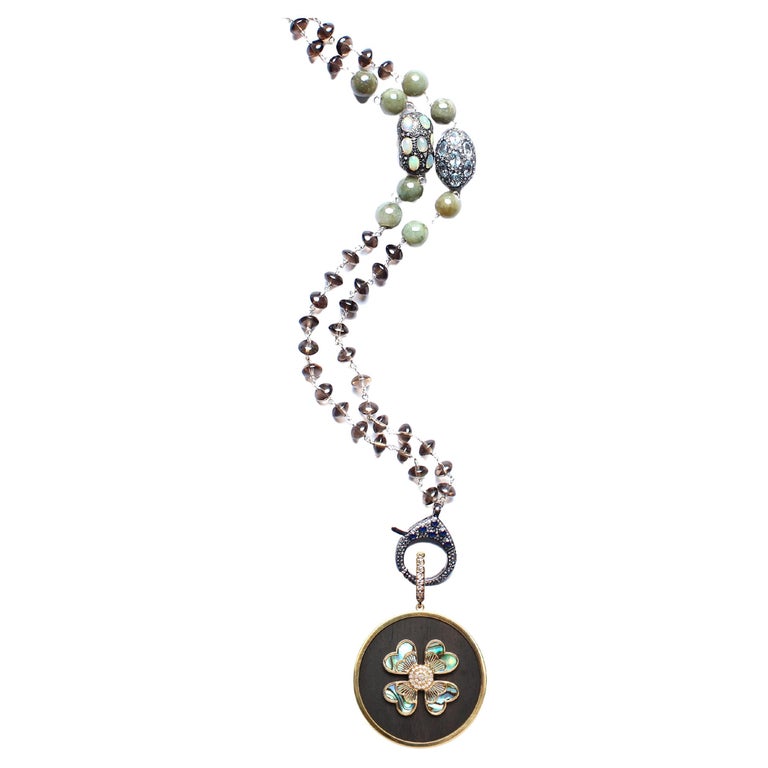 Clarissa Bronfman Brown Quartz Opal Diamond Rosary and 14k Gold Ebony ...