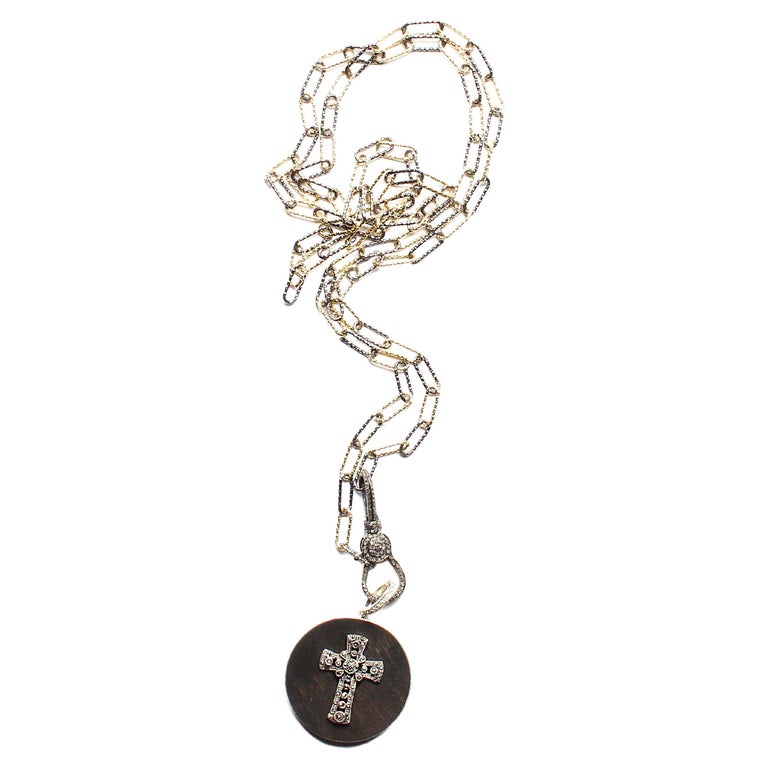 Clarissa Bronfman Ebony Diamond Silver Cross Pendant and Gold Rhodium ...