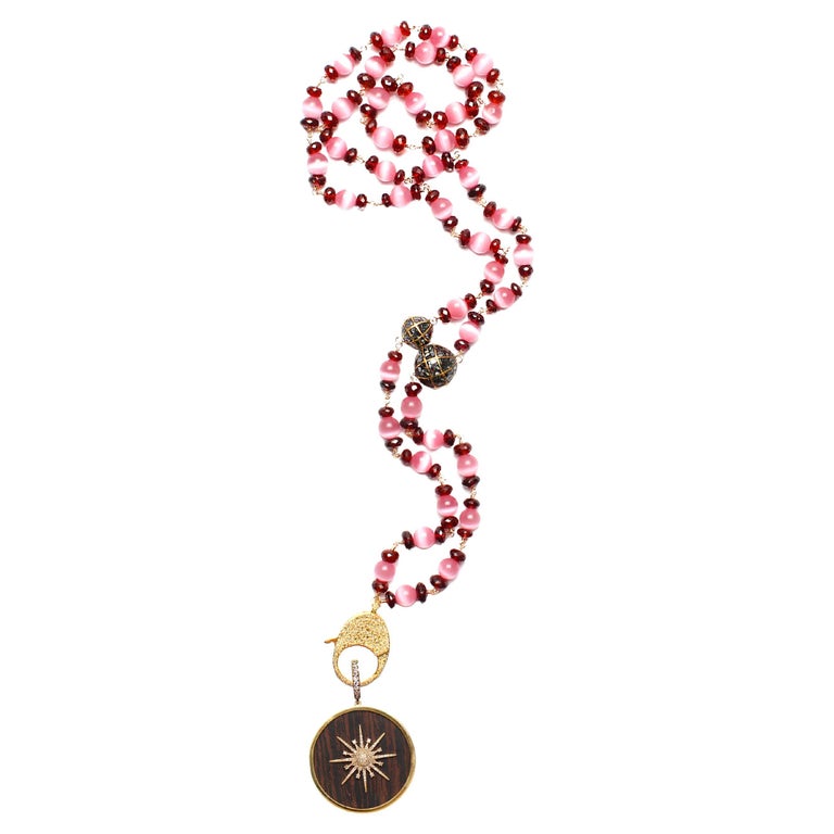 Clarissa Bronfman Garnet Diamond Rosary and Ebony 14kGold ...