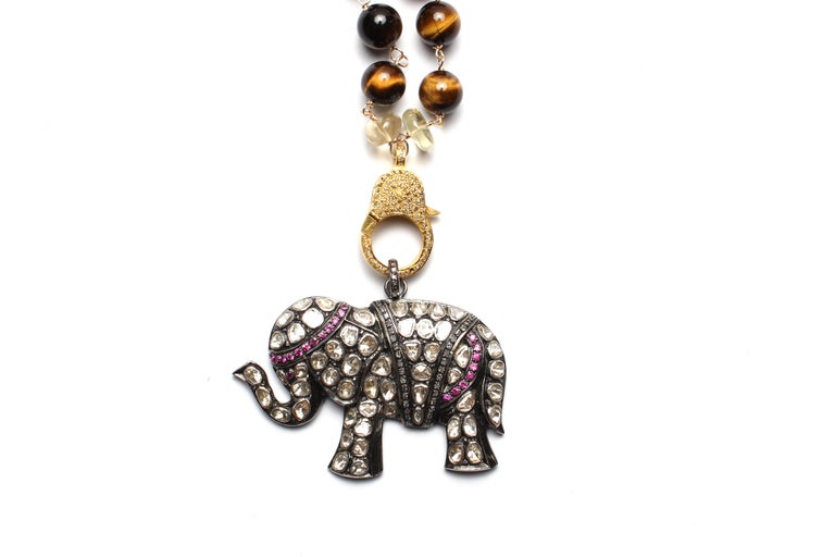 Clarissa Bronfman Tiger's Eye Polki Diamond Rosary Diamond Ruby ...