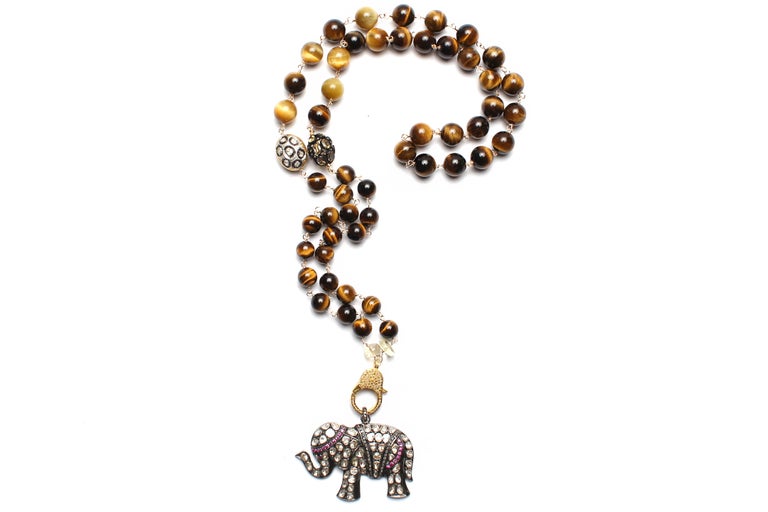 Clarissa Bronfman Tiger's Eye Polki Diamond Rosary Diamond Ruby ...