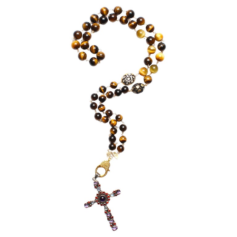 Clarissa Bronfman Tiger's Eye Polki Diamond Rosary and Ruby Amethyst ...