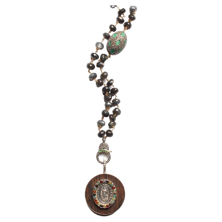 Clarissa Bronfman Tourmaline Emerald Diamond Rosary and Striped Ebony ...