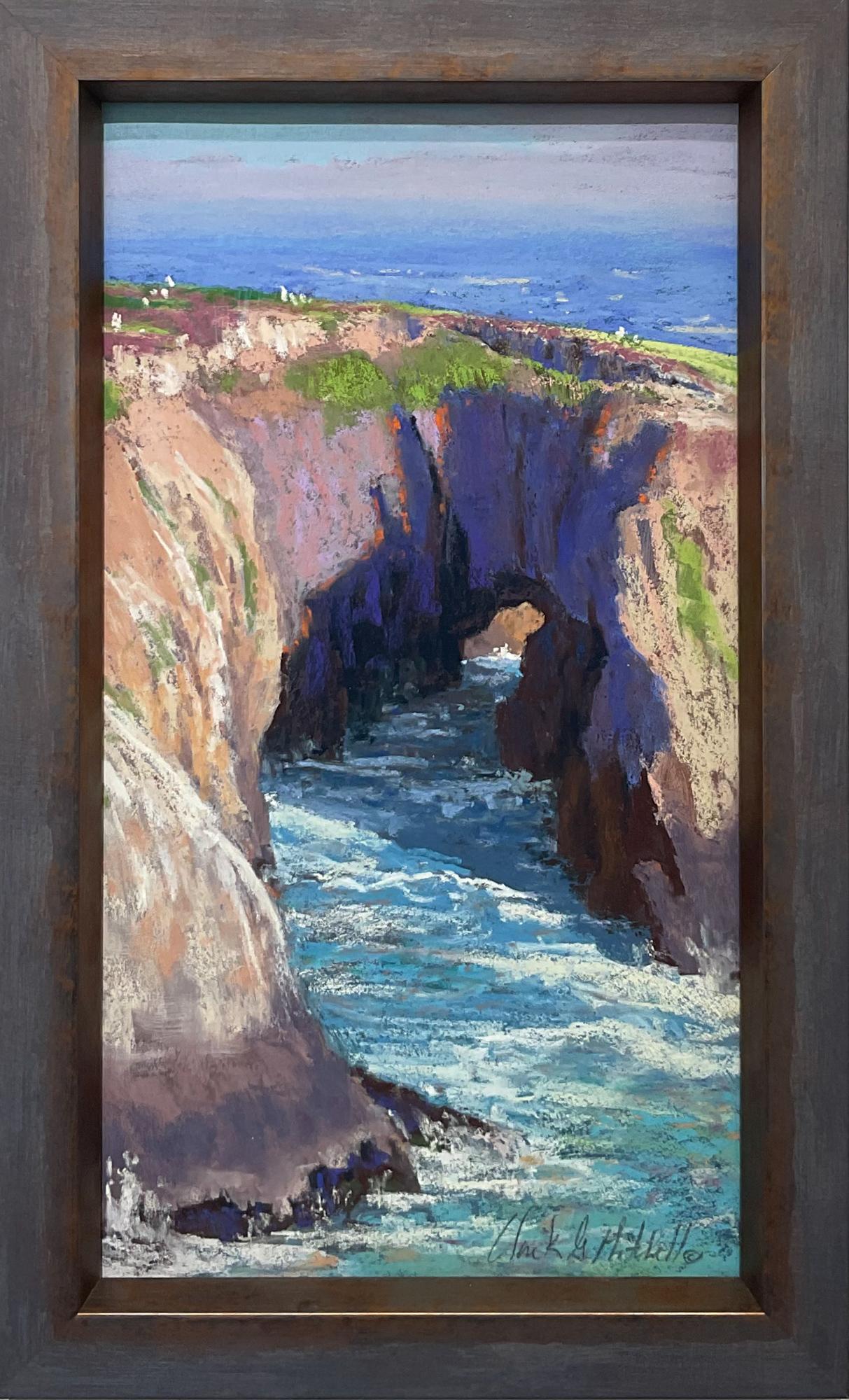 Clark Mitchell - "Sea Tunnel" A Tenacious Coastal Pastel Painting of a Cliffside Arch and Waves ...