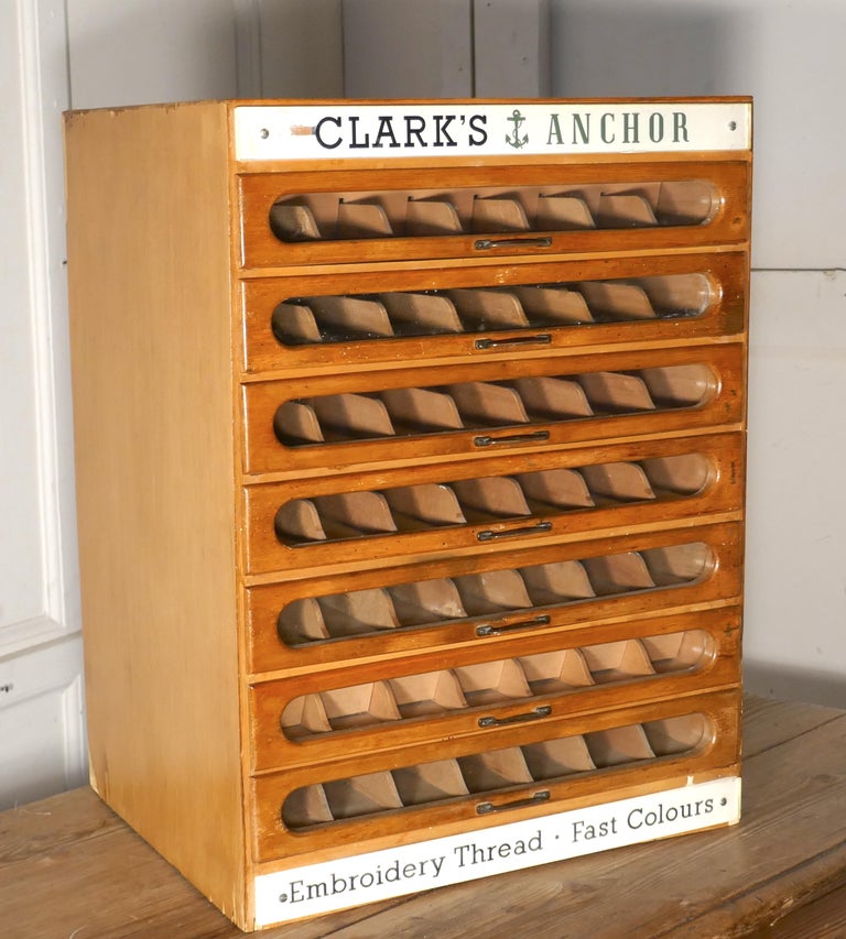 Clark’s Anchor Cotton Haberdashery Advertising Drawers Cabinet at 1stDibs