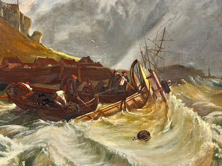 Huge Victorian English Marine Oil Painting Stormy Seas St Michaels ...