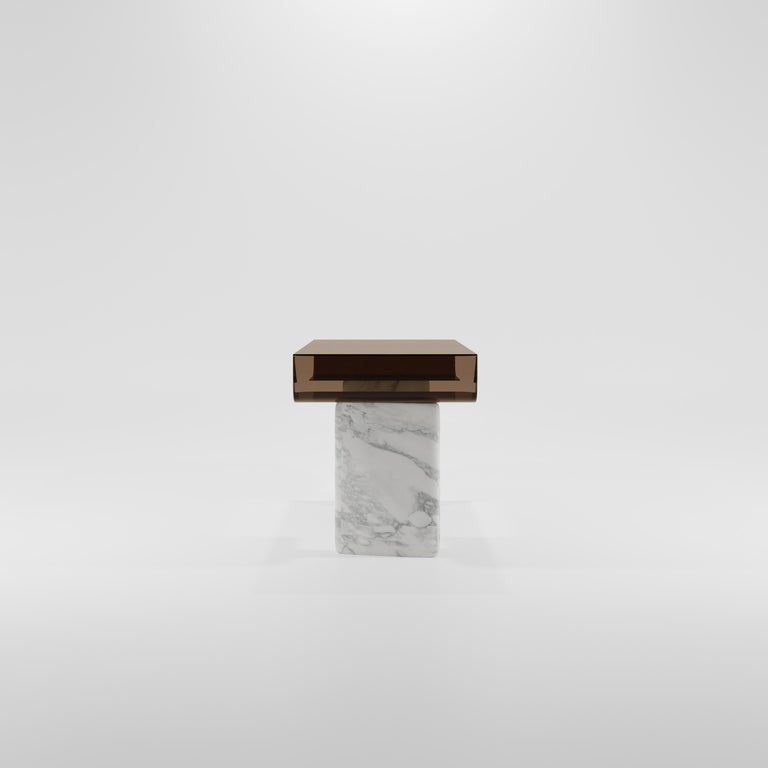 21st Century Design Clasp Smoked Glass and Breccia Calacutta Marble ...