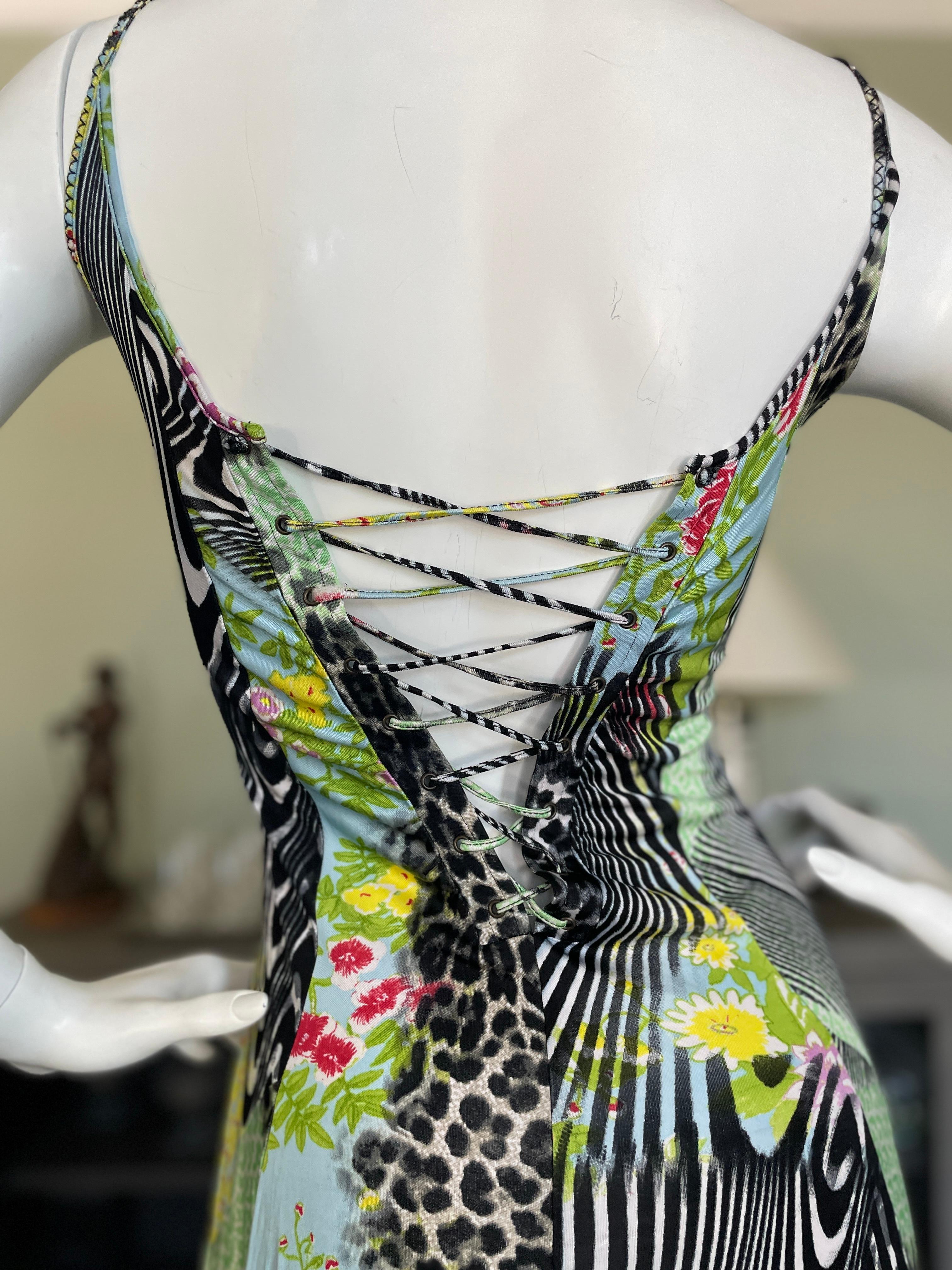 Class Cavalli Vintage Multi Animal Pattern Dress with Corset Lacing on ...
