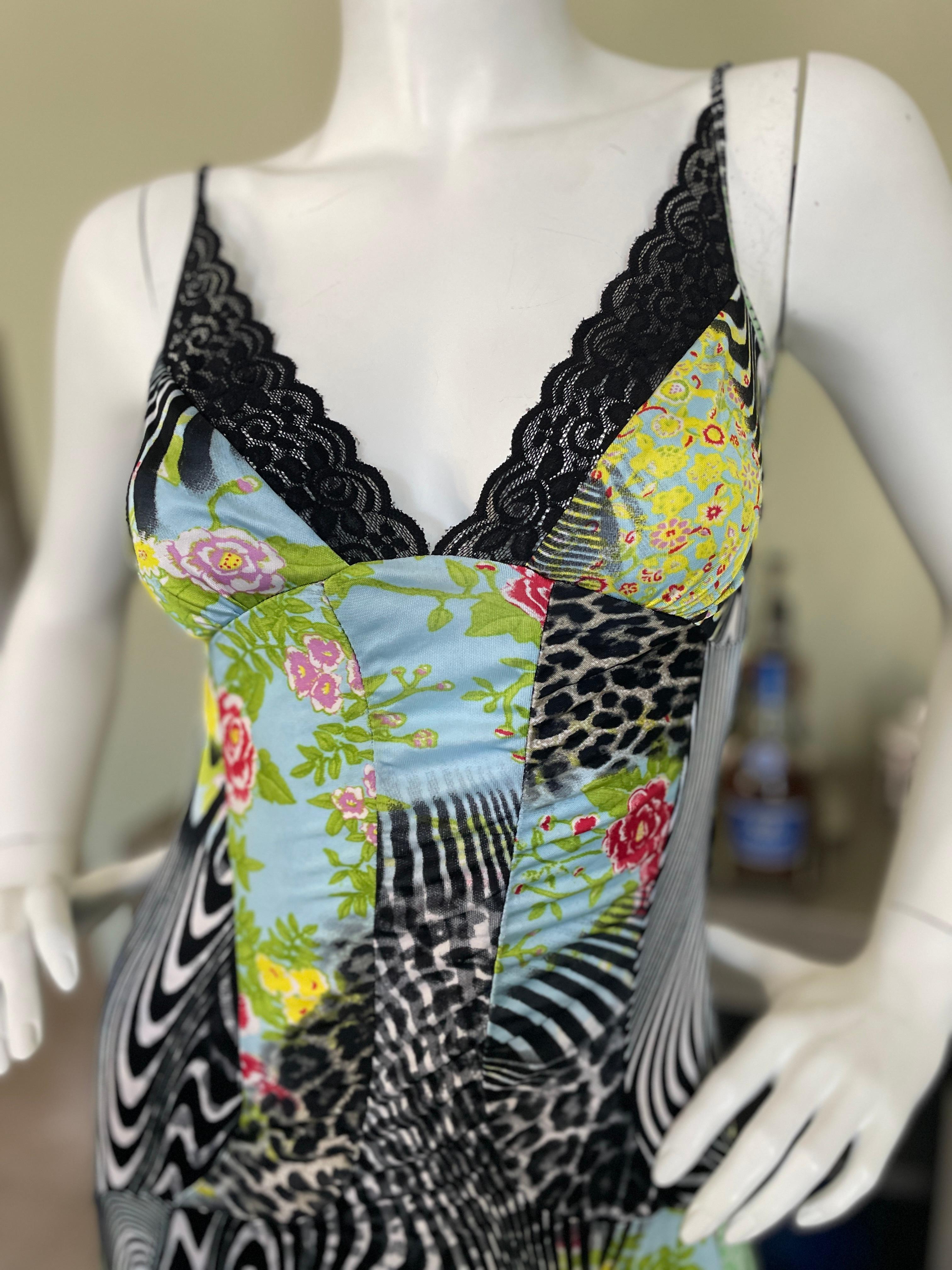 Class Cavalli Vintage Multi Animal Pattern Dress with Corset Lacing on ...