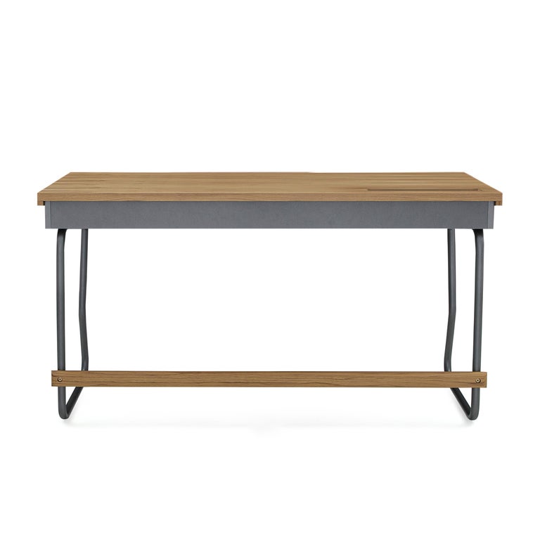 Class Desk with a Teak Top and Graphite Finished Metal Base 55'' For ...