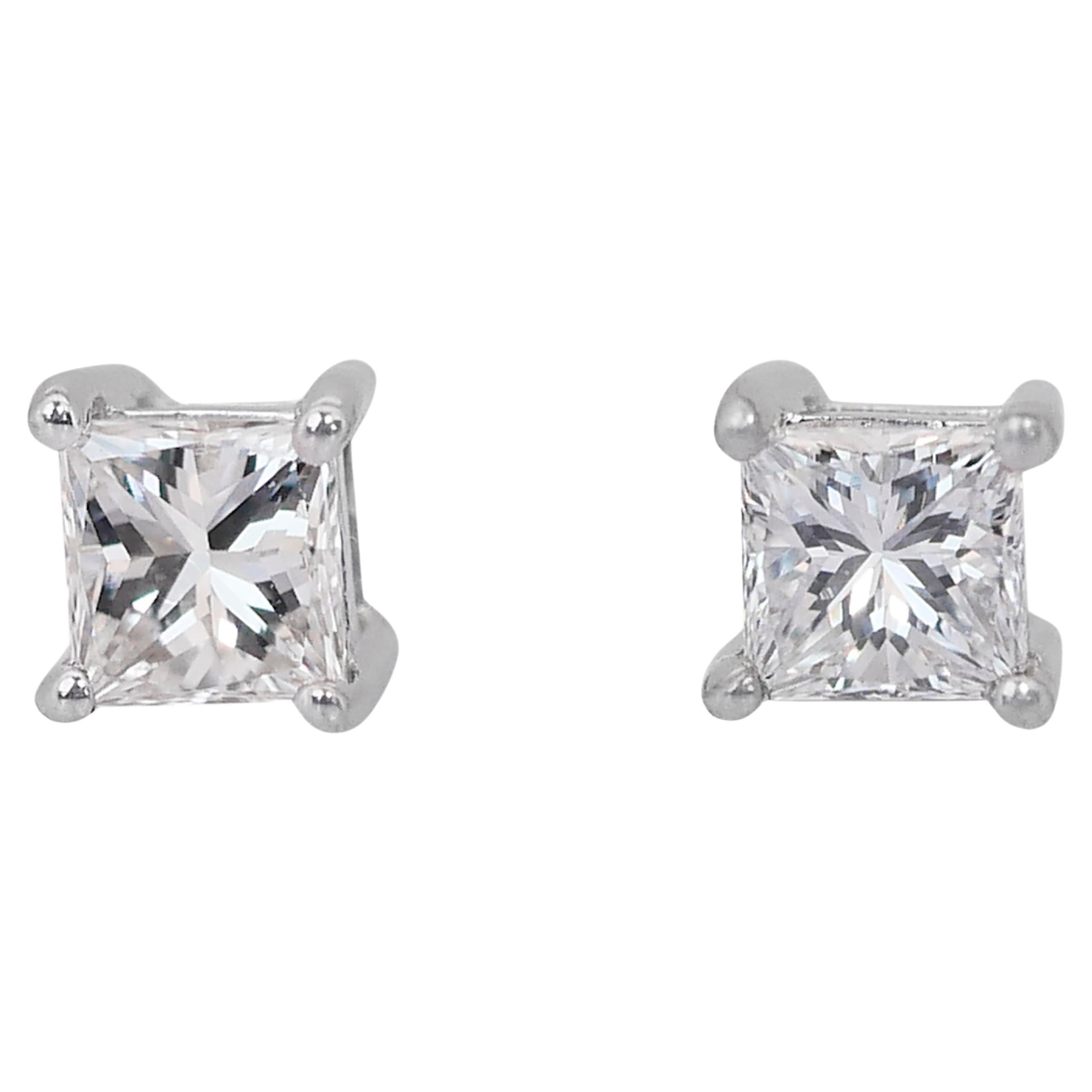 Classic 1.00ct Diamonds Stud Earrings in 18k White Gold - GIA Certified ...