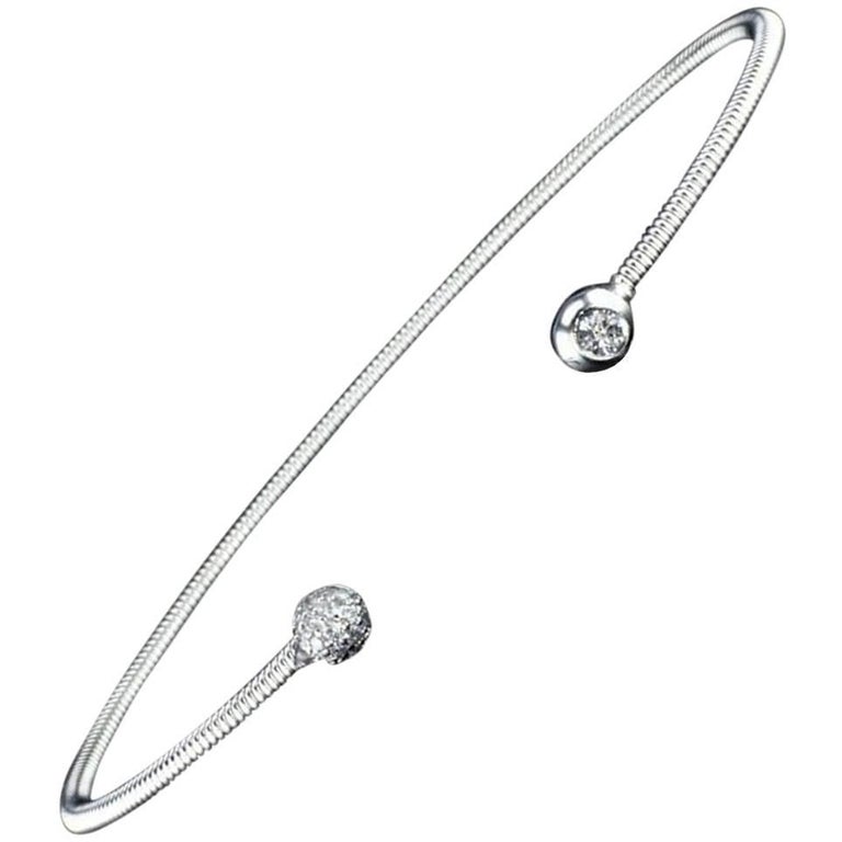 Classic 14K White Gold Spring Bangle Bracelet with Diamonds For Sale at ...