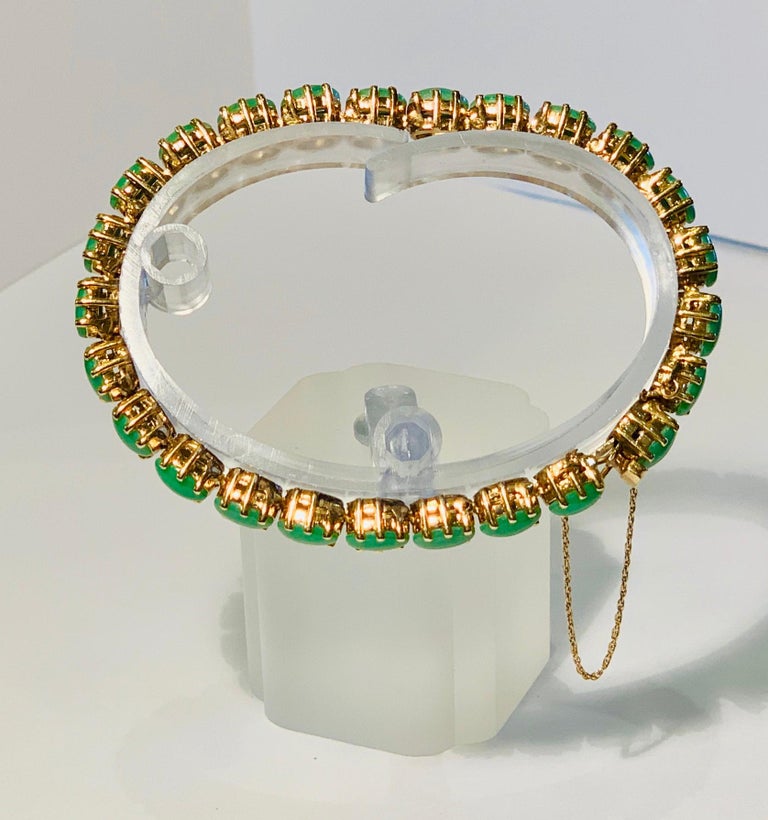 Classic 15.75 Carat Apple Green Jade Yellow Gold Cabochon Tennis ...