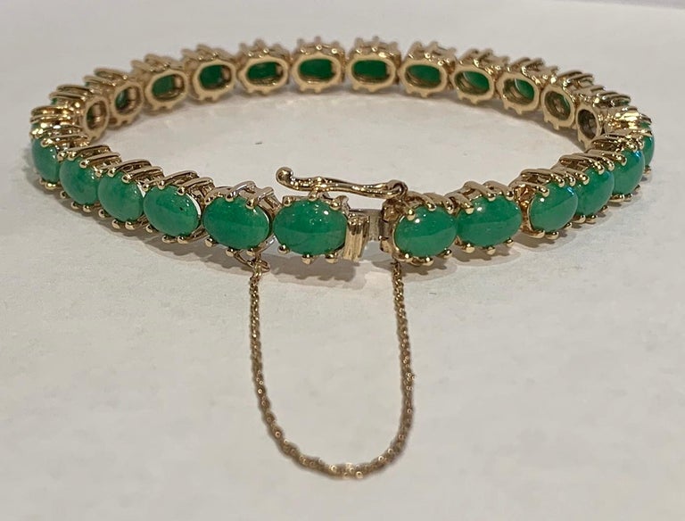 Classic 15.75 Carat Apple Green Jade Yellow Gold Cabochon Tennis ...