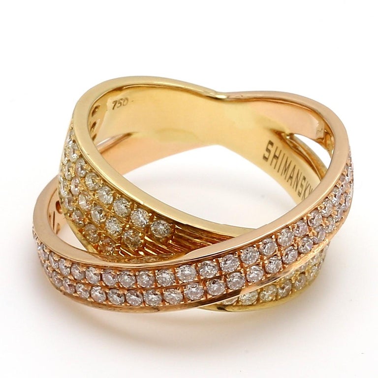 Classic 18 Karat Yellow and Rose Gold Diamond Overlap Dress Ring For ...