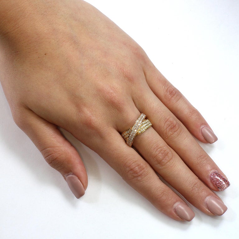 Classic 18 Karat Yellow and Rose Gold Diamond Overlap Dress Ring For ...