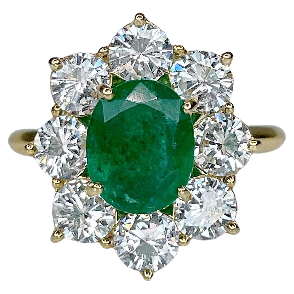 Classic Antique Emerald Diamond Cluster Ring at 1stDibs