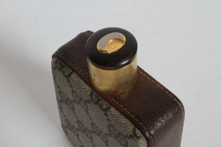 Classic 1980s Gucci Brown Double G Monogram Bar Flask, Rare at 1stDibs
