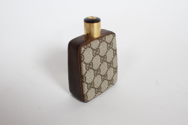 Classic 1980s Gucci Brown Double G Monogram Bar Flask, Rare at 1stDibs