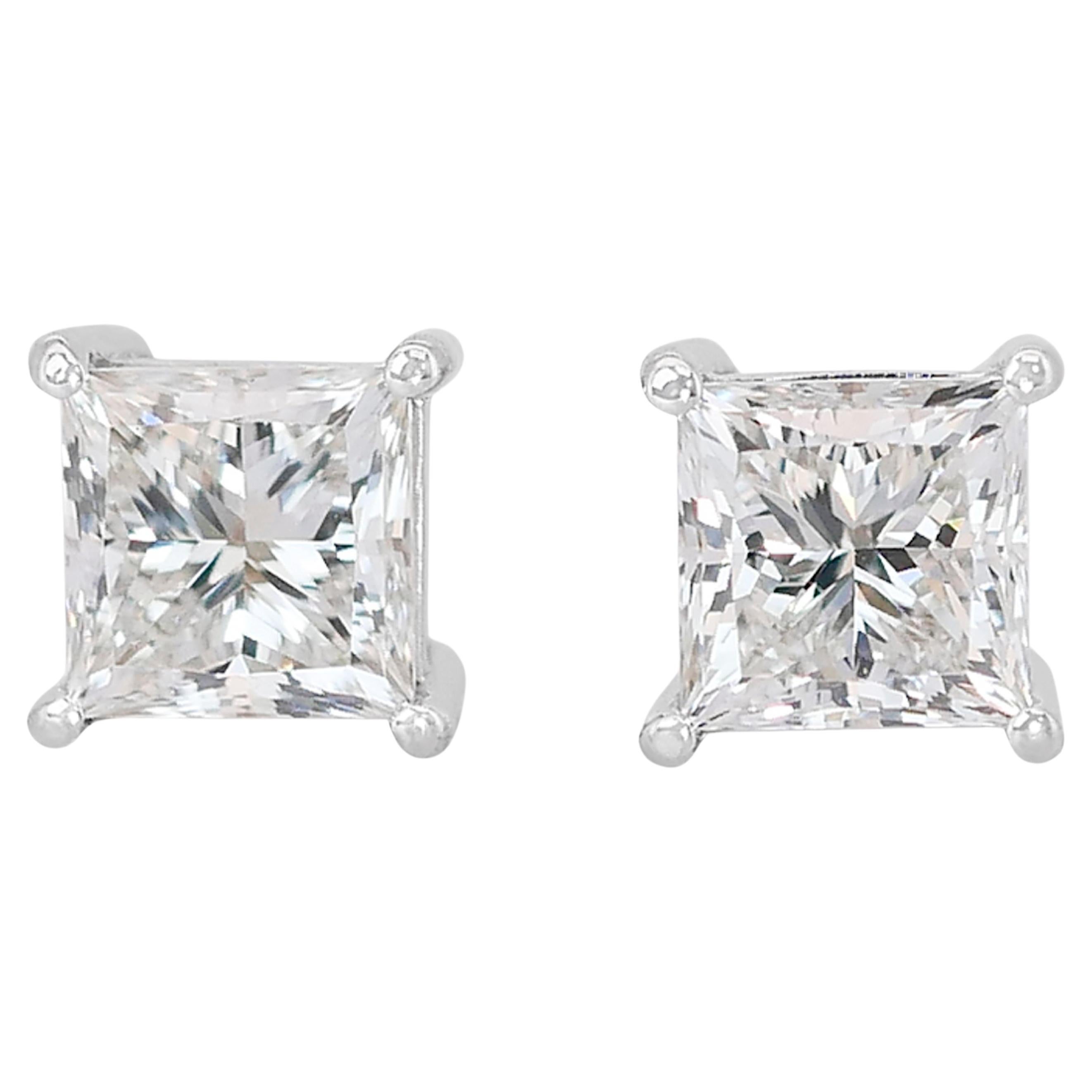 Classic 1.00ct Diamonds Stud Earrings in 18k White Gold - IGI Certified ...