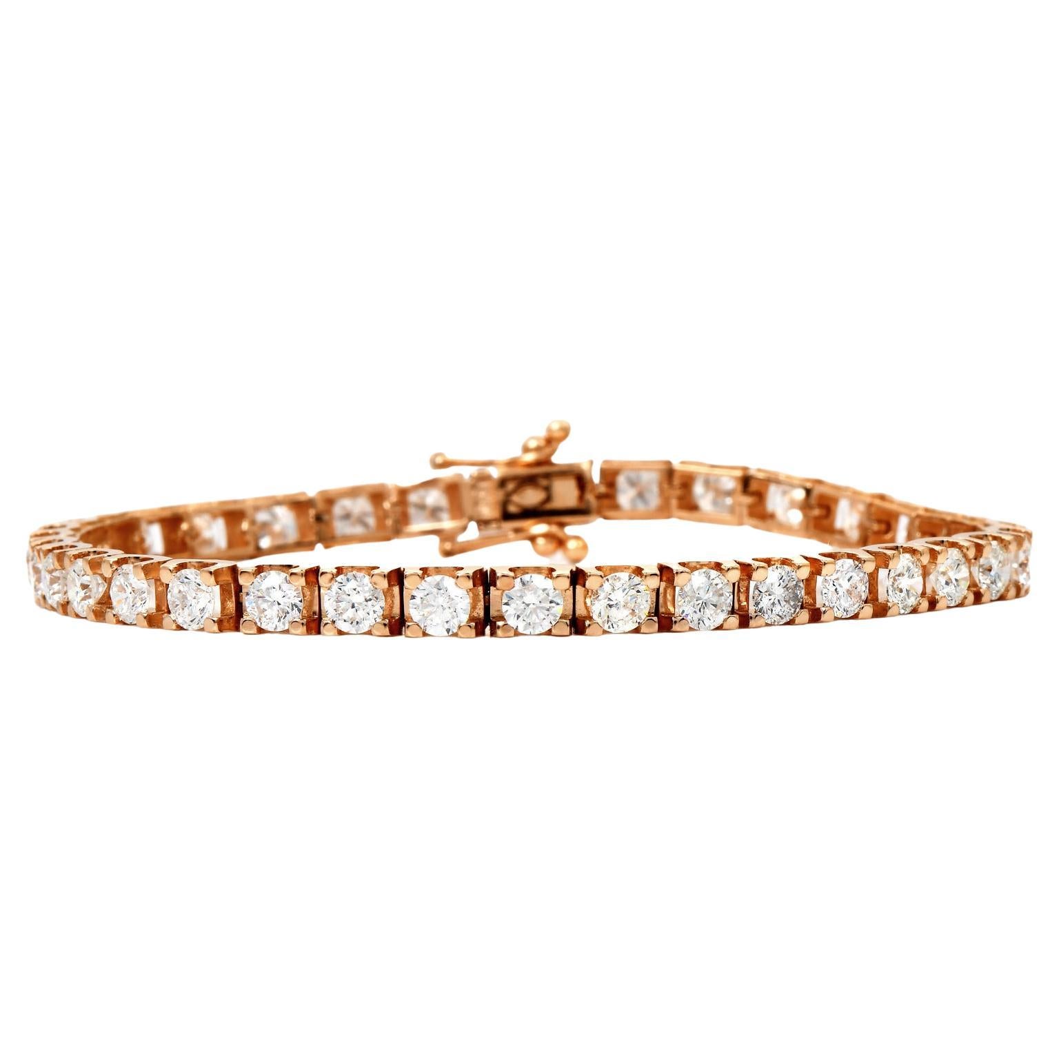 Classic 6.90cts Round Cut Diamond 18k Rose Gold Tennis Line Link Bracelet For Sale at 1stDibs