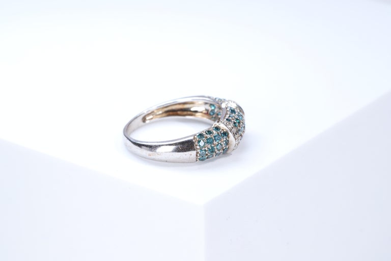 Classic 925 Sterling Silver Studded with Blue and White Diamond Ring ...