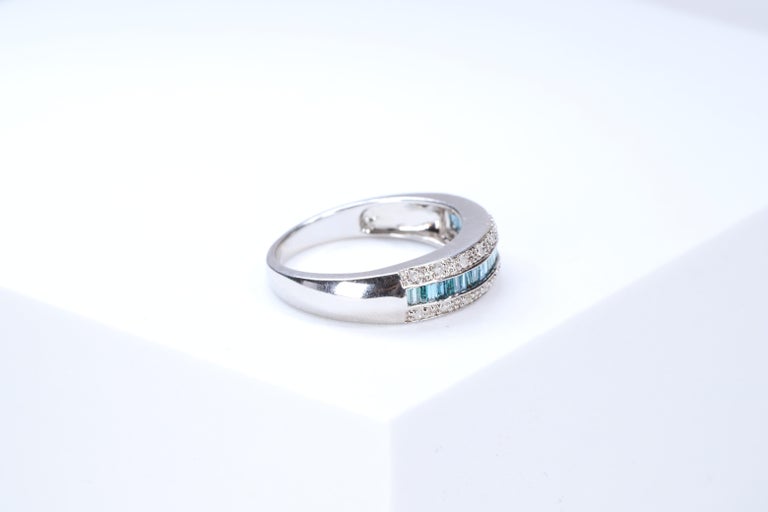 Classic 925 Sterling Silver Studded with Blue and White Diamond Ring ...
