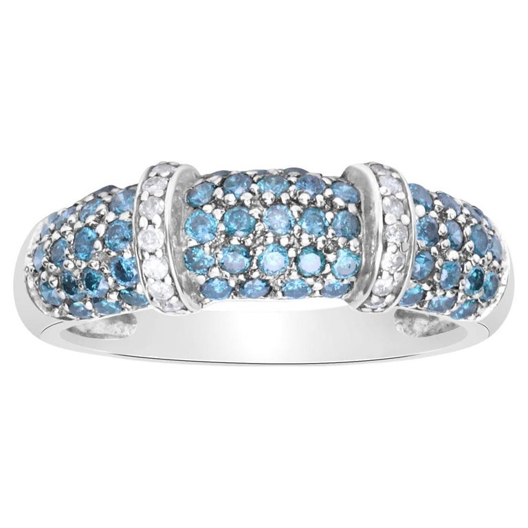 Classic 925 Sterling Silver Studded with Blue and White Diamond Ring ...
