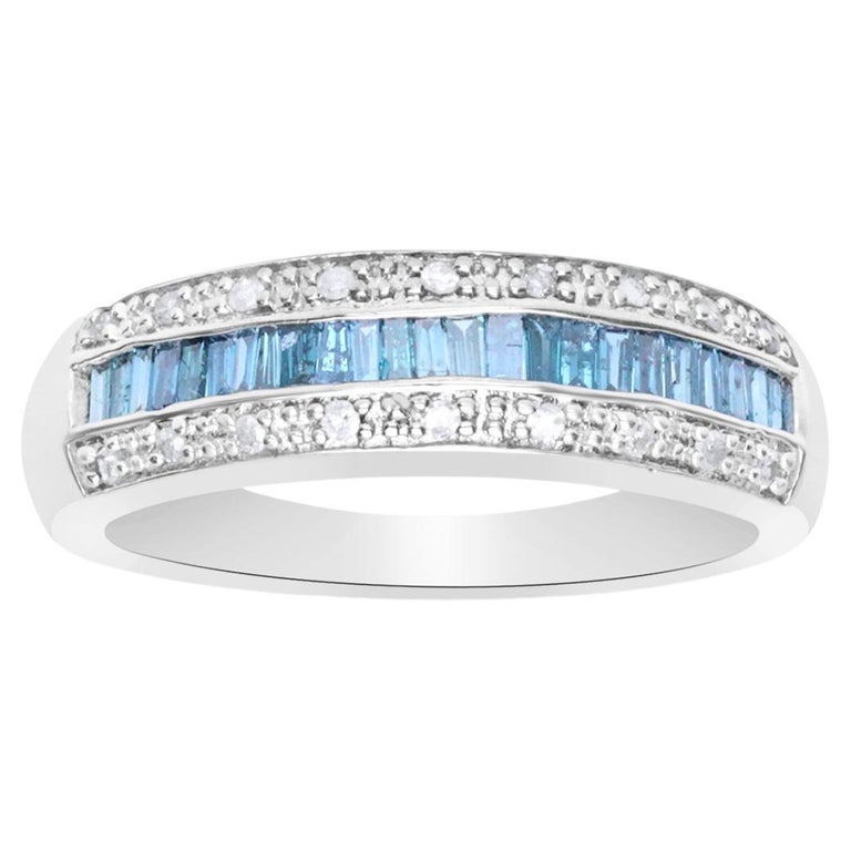 Classic 925 Sterling Silver Studded with Blue and White Diamond Ring ...