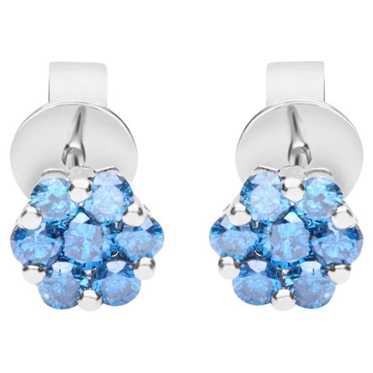 Classic 925 Sterling Silver Studded with Blue Diamond Stud Earring For ...