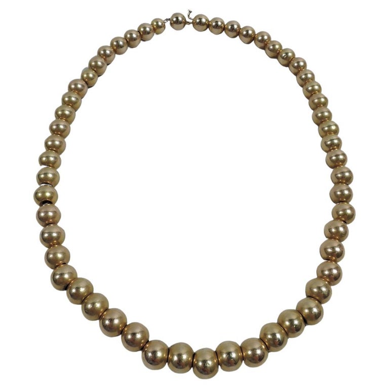 Classic American 14K Gold Bead Necklace For Sale at 1stDibs