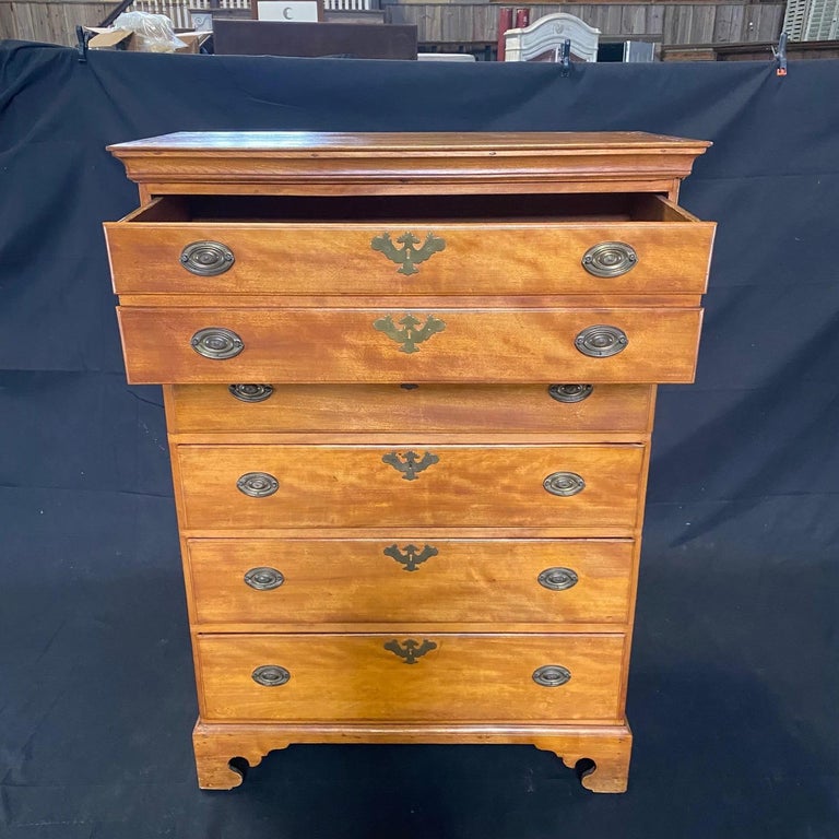 Classic American Federal Chippendale Maple Chest of Six Graduated ...