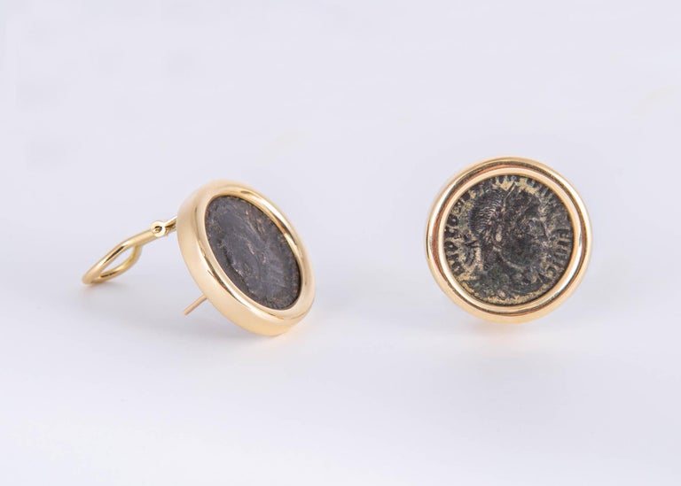 Classic Ancient Coin and Gold Bezel Earring For Sale at 1stDibs