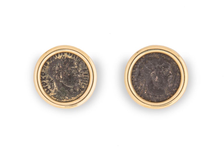 Classic Ancient Coin and Gold Bezel Earring For Sale at 1stDibs