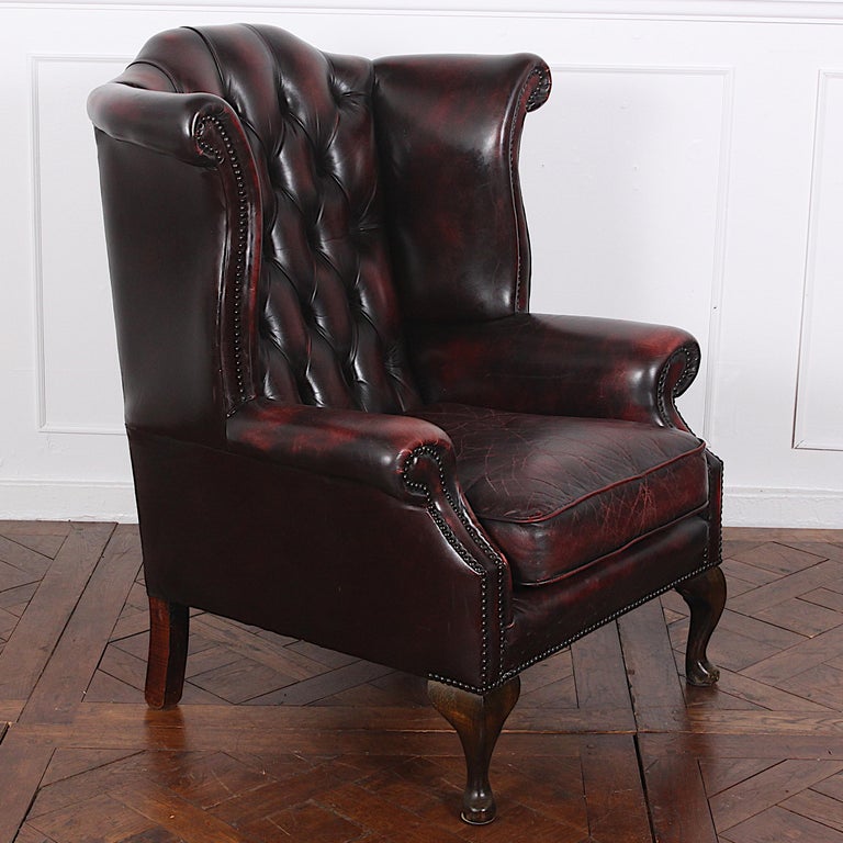 Classic and Elegant British Leather Wingback Chair at 1stDibs