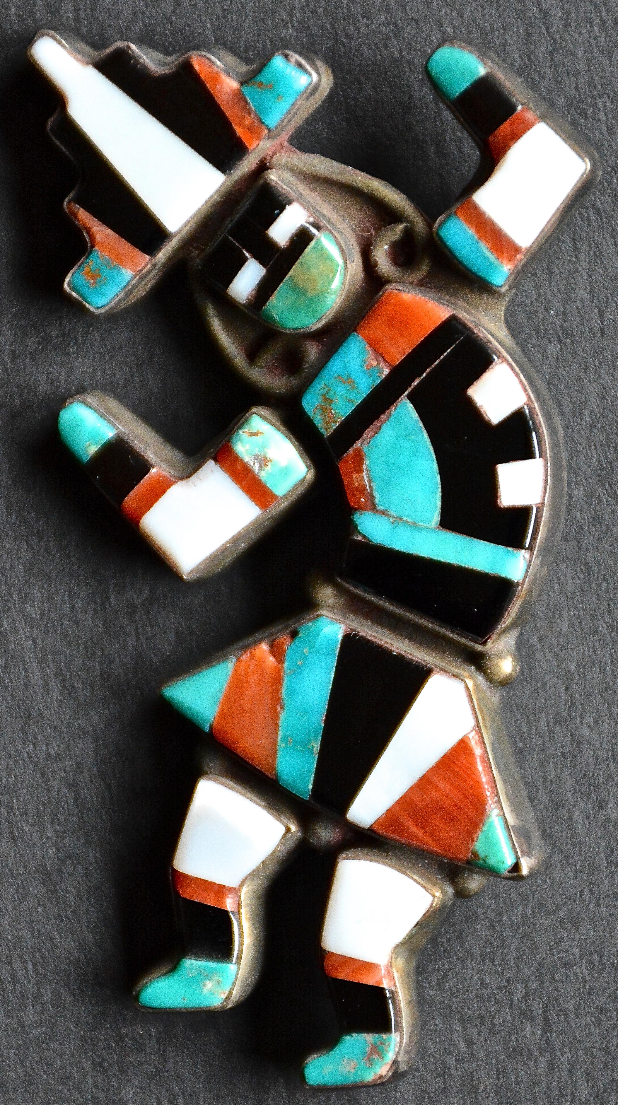 Classic and Rare Matched Pair of Zuni Rainbow Dancer Pins by Merle ...