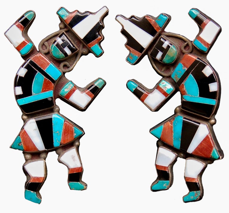 Classic and Rare Matched Pair of Zuni Rainbow Dancer Pins by Merle ...