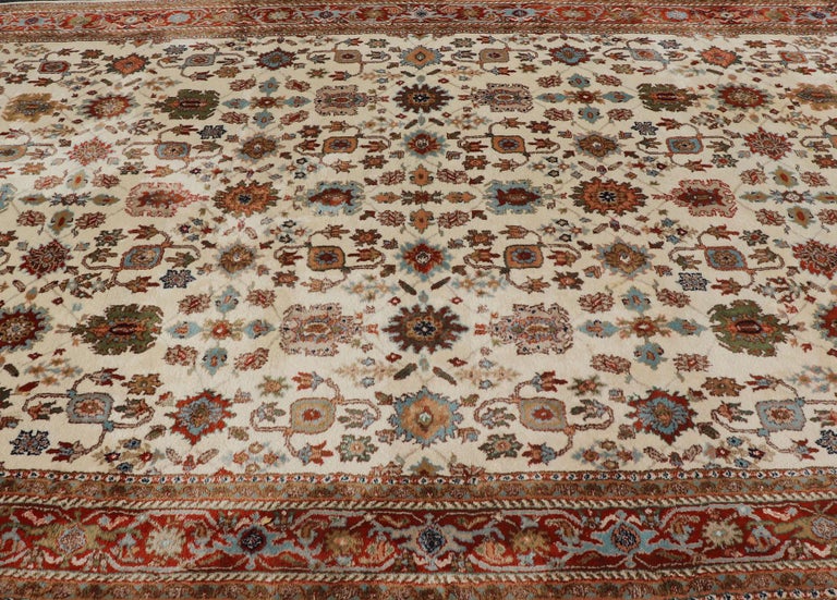 Vintage Indo Tabriz with a Classic Design in Orange, Ivory, Tan, and Lt ...
