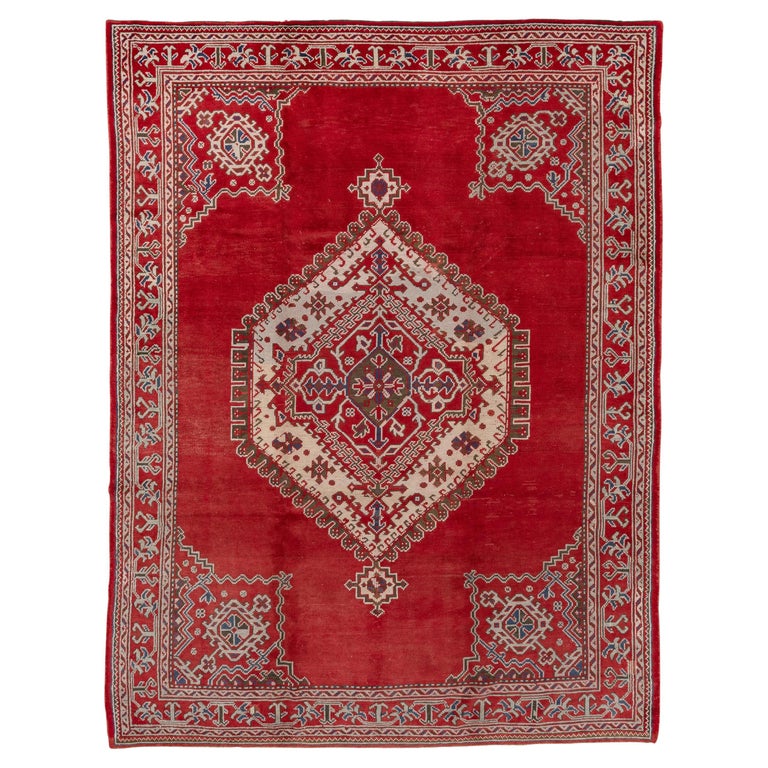 Classic Antique Turkish Oushak Rug, Red Field, Blue and Green Accents ...