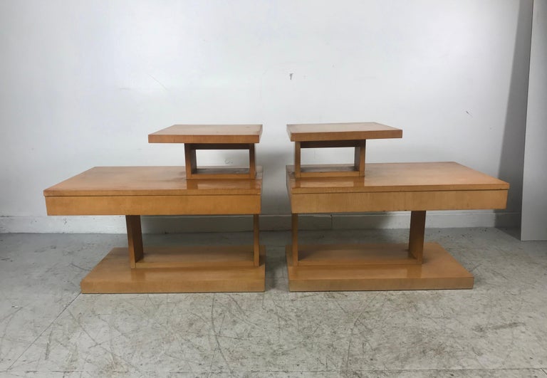 Classic Architectural Mid-Century Modern Step End Tables with Drawers ...