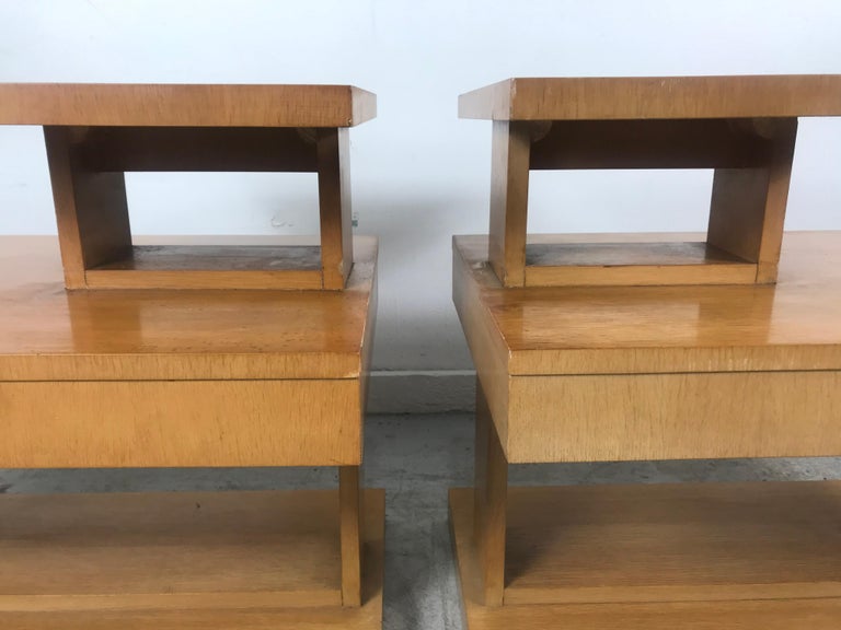 Classic Architectural Mid-Century Modern Step End Tables with Drawers ...